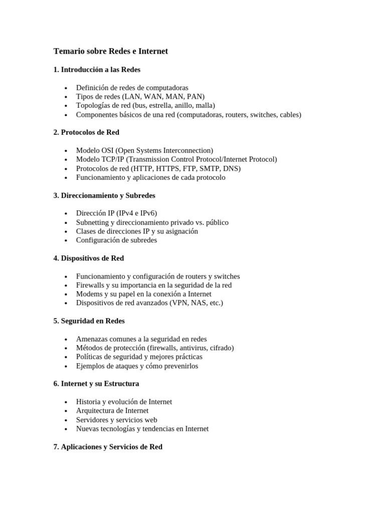Temario Sobre Redes e Internet | PDF | Cortafuegos (informática) | Internet