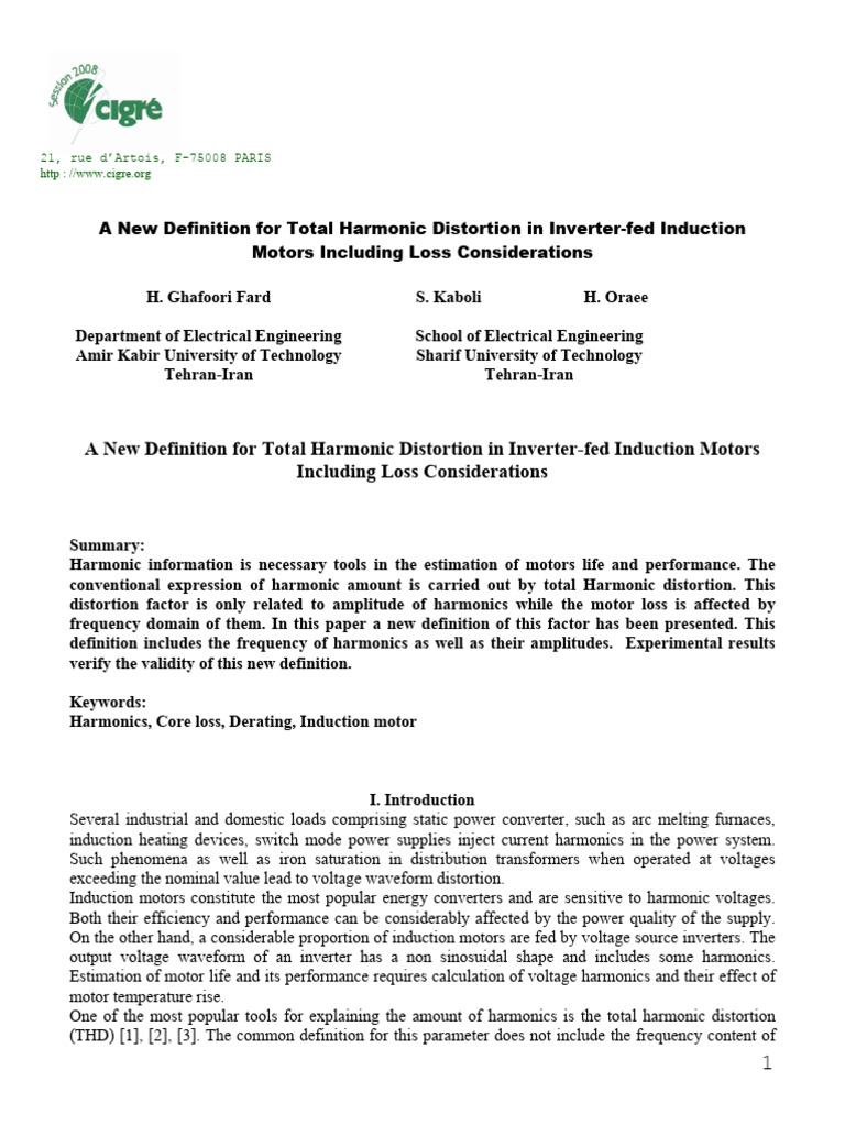 A New Definition For Total Harmonic Distortion in Inverter-Fed ...