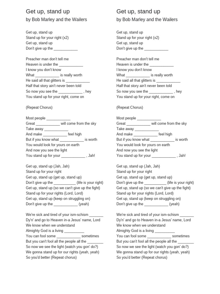 Bob Marley: Get Up, Stand Up Lyrics | PDF | Religious Belief And Doctrine