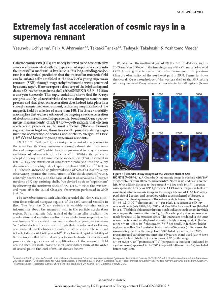 Yasunobu Uchiyama Et Al - Extremely Fast Acceleration of Cosmic Rays in A Supernova Remnant ...