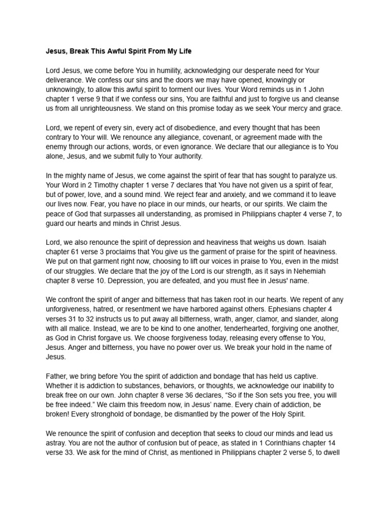 Jesus, Break This Awful Spirit From My Life | PDF | Jesus | Forgiveness