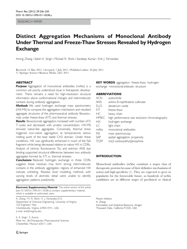 Distinct Aggregation Mechanisms of Monoclonal Antibody Under Thermal ... Distinct Aggregation Mechanisms of Monoclonal Antibody Under Thermal ...