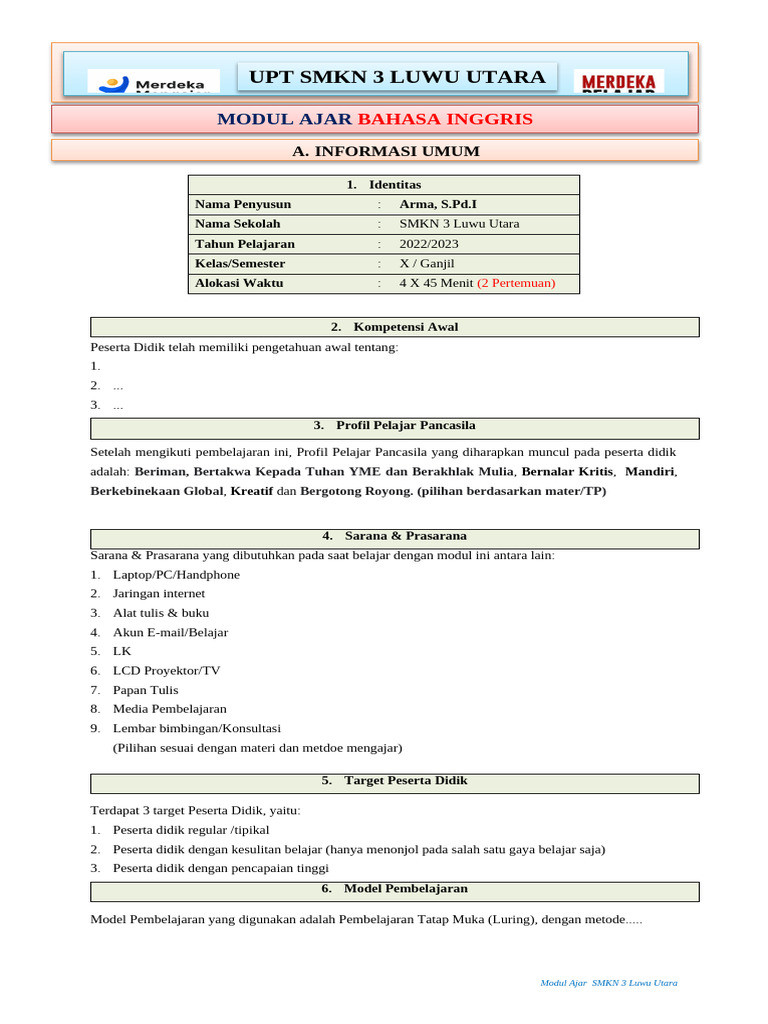FORMAT MODUL AJAR-kop | PDF