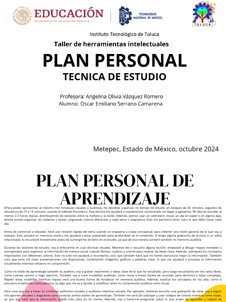 Plan Personal | PDF | Aprendizaje | Memoria
