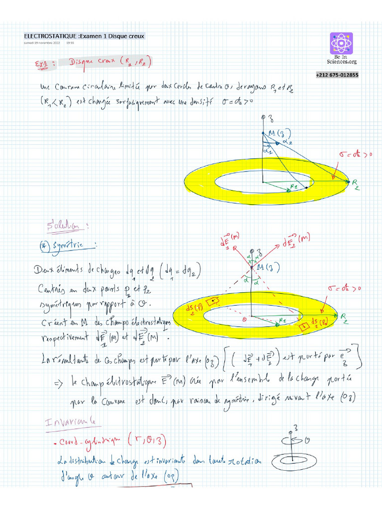 ELECTROSTATIQUE-Examen 1 Disque Creux | PDF