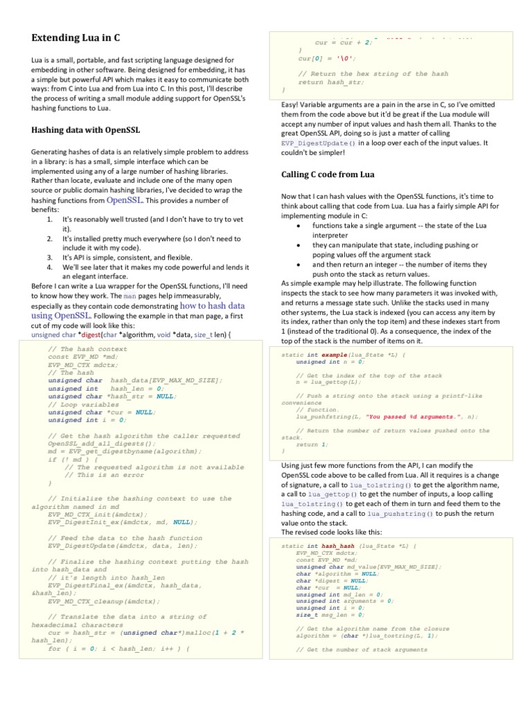 Extending Lua in C | PDF | Scripting Language | C (Programming Language)