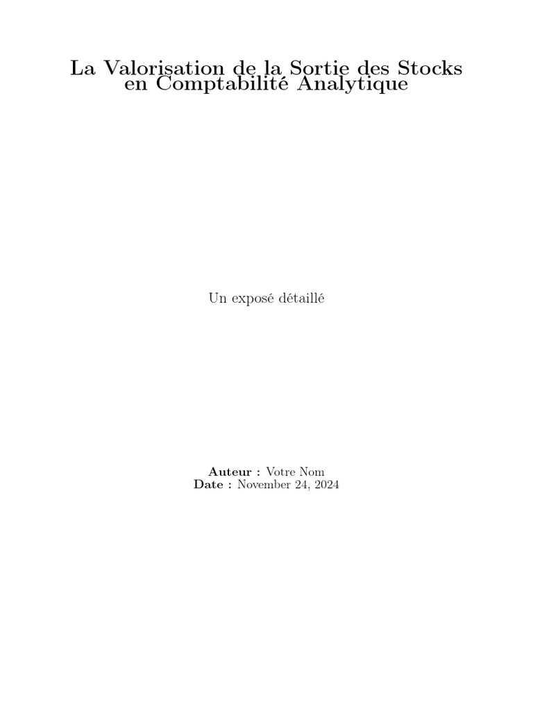La Valorisation de La Sortie Des Stocks en Comptabilité Analytique ...