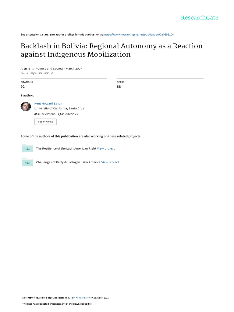 Backlash in Bolivia - Regional Autonomy As A Reaction Against ...