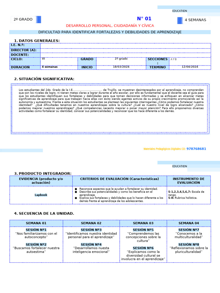 Unidad Didáctica #1 - DPCC - 2do | PDF | Aprendizaje | Evaluación