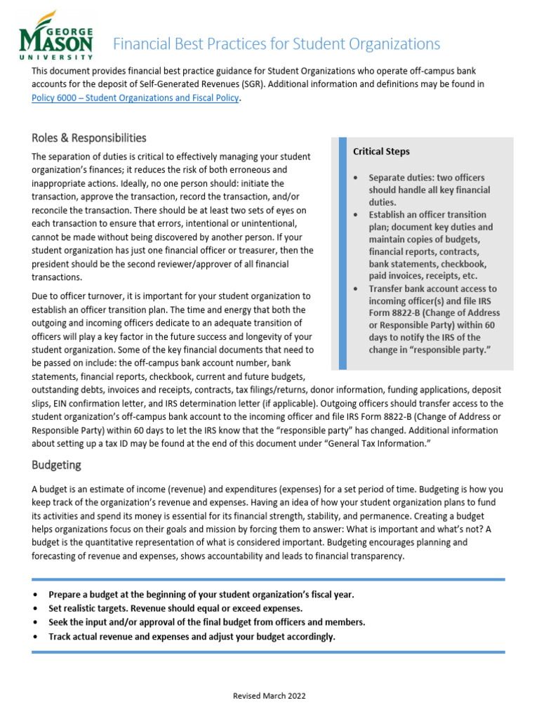Policy 6000 Student Org Financial Best Practices | PDF | 501(C ...