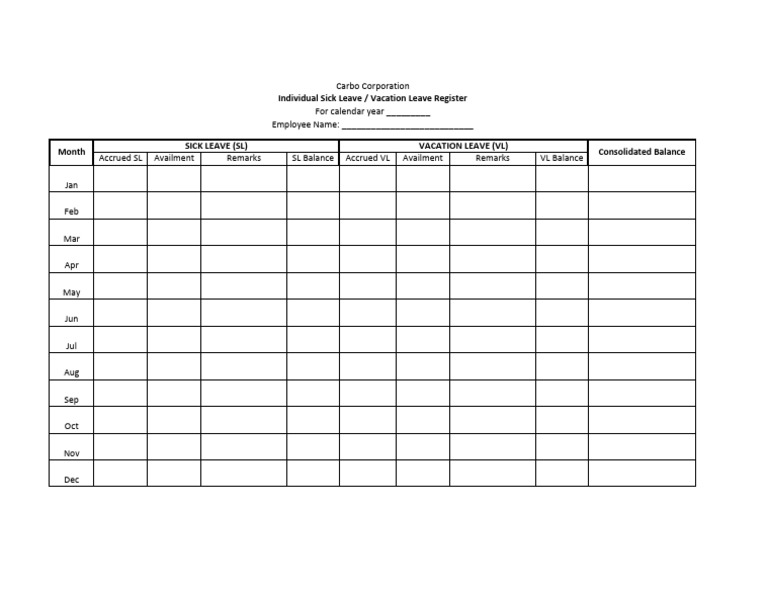 Sick and Vacation Leave Register | PDF | Finance & Money Management