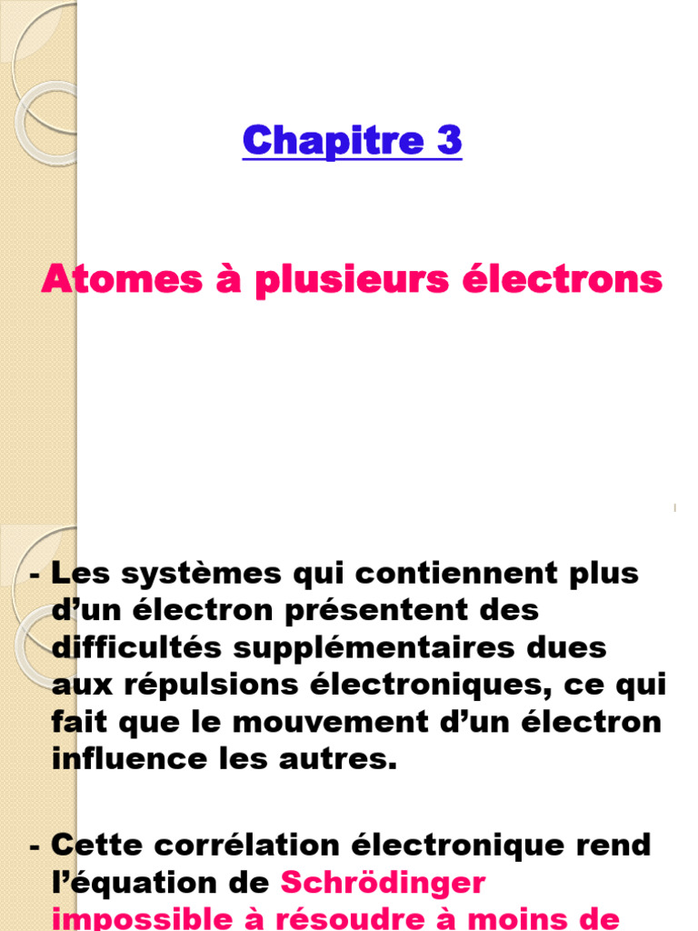 Atomes à plusieurs électrons : Schrödinger et approximations | PDF ...