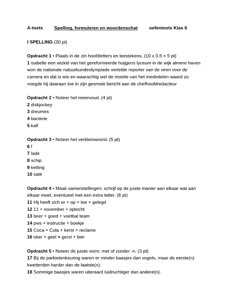 Klas 6 Oefentoets Spelling 2024 | PDF