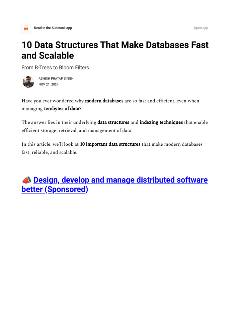 10 Data Structures That Make Databases Fast and Scalable | PDF | Database Index | Databases