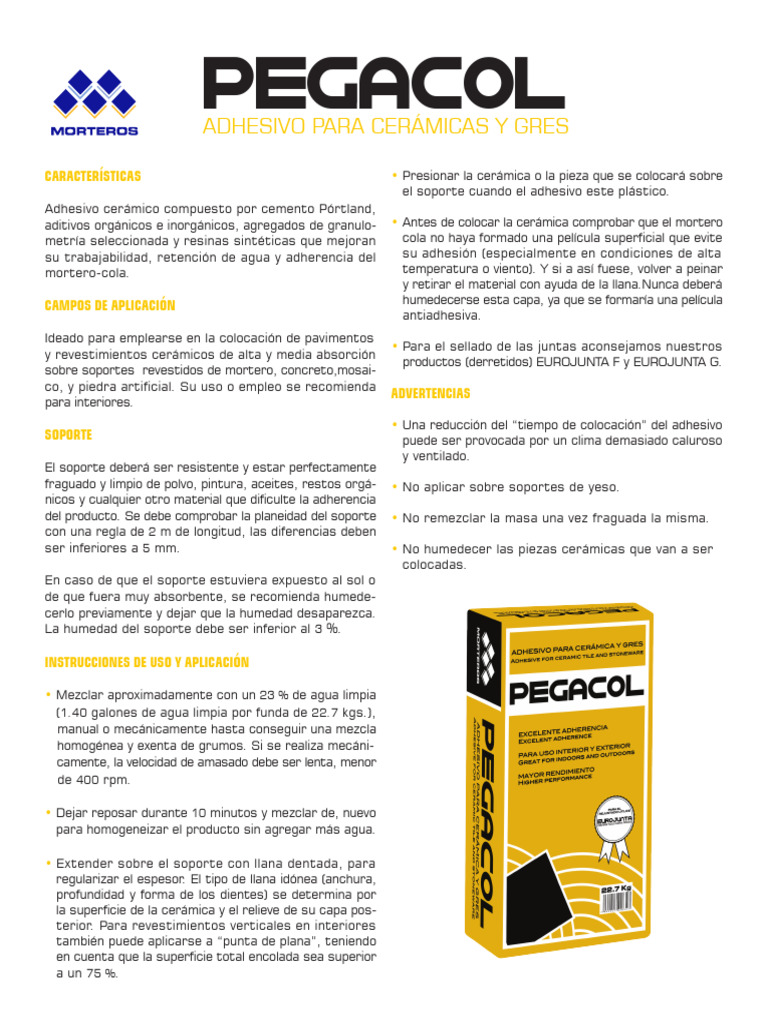 Pegacol | PDF | Adhesivo | Hormigón