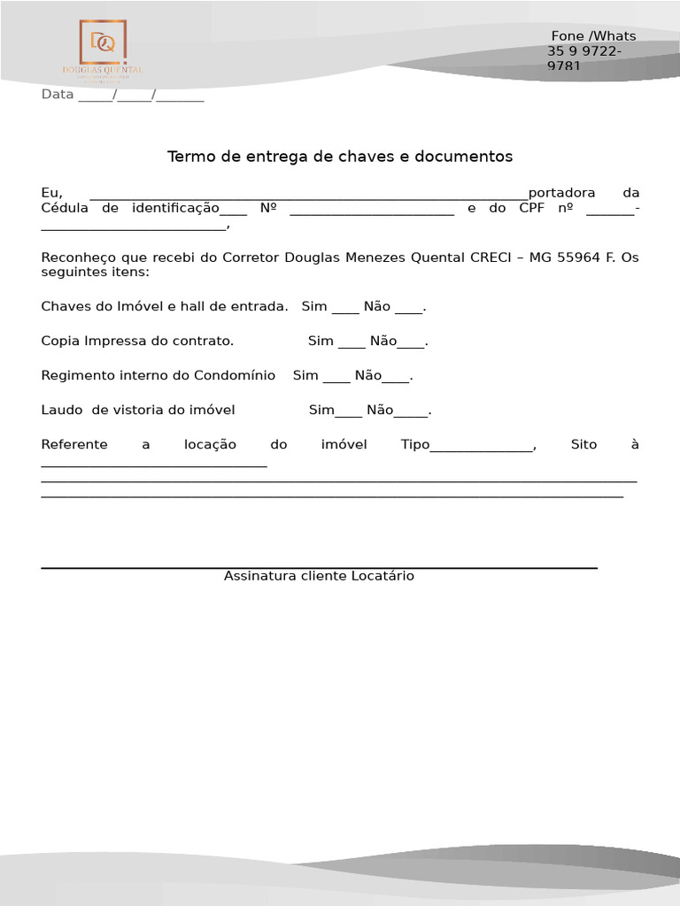 Termo de Entrega de Chaves | PDF