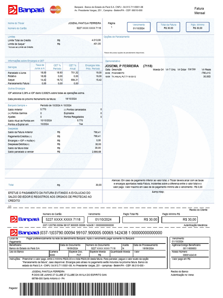 Fatura 20241016 Josenil 16 | PDF | Business | Economias