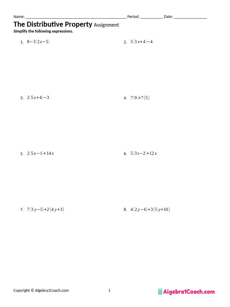 1 7 Assignment The Distributive Property | PDF