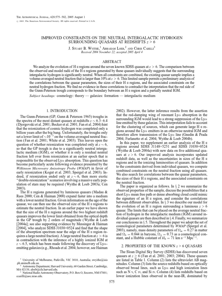 J. Stuart B. Wyithe, Abraham Loeb and Chris Carilli - Improved ...