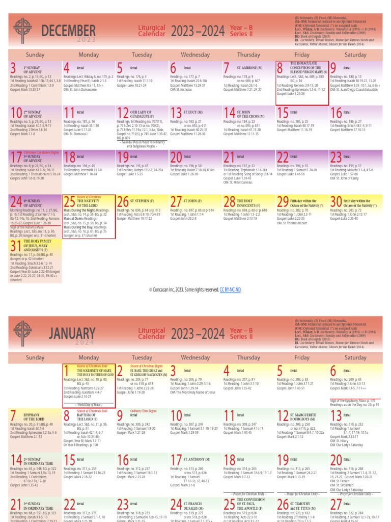 2023-2024 Liturgical Calendar | PDF | Lectionary | Worship
