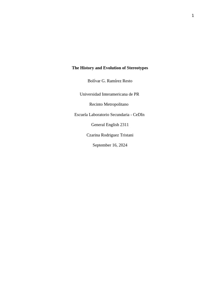 Stereotypes Essay Final Essay Final | PDF | Stereotypes | Bias