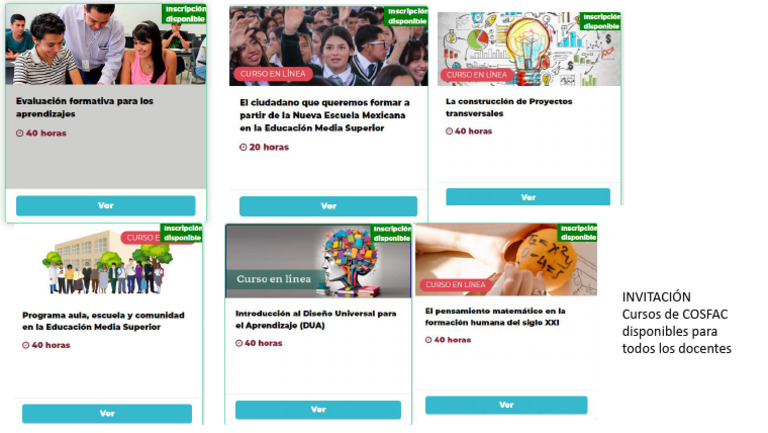 Cursos COSFAC para Docentes Disponibles | PDF