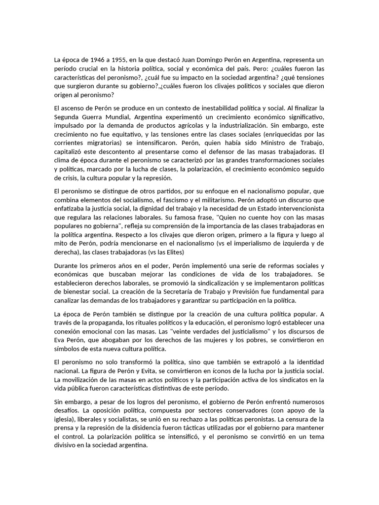 La Época de 1946 A 1955 | PDF | Argentina | Ciencias Políticas