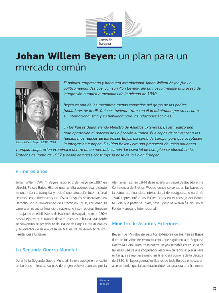 4 - Padres de La UE - Johan - Willem - Beyen | PDF | Comunidad Económica Europea | Economias