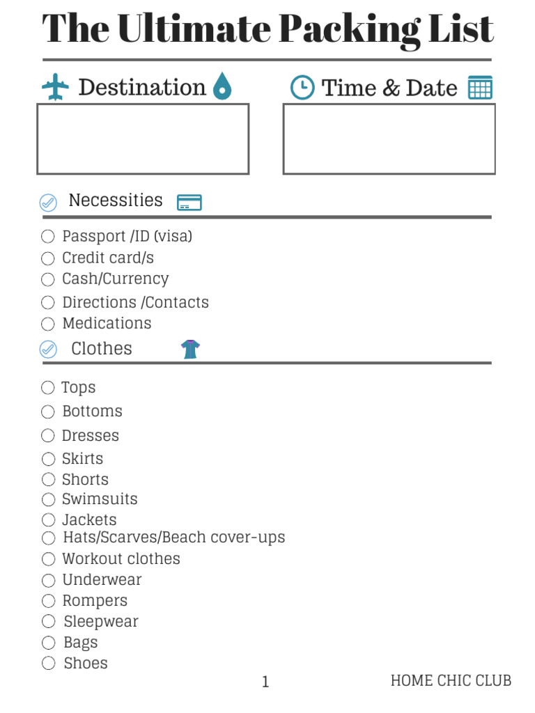The Ultimate Packing List - Home Chic Club | PDF