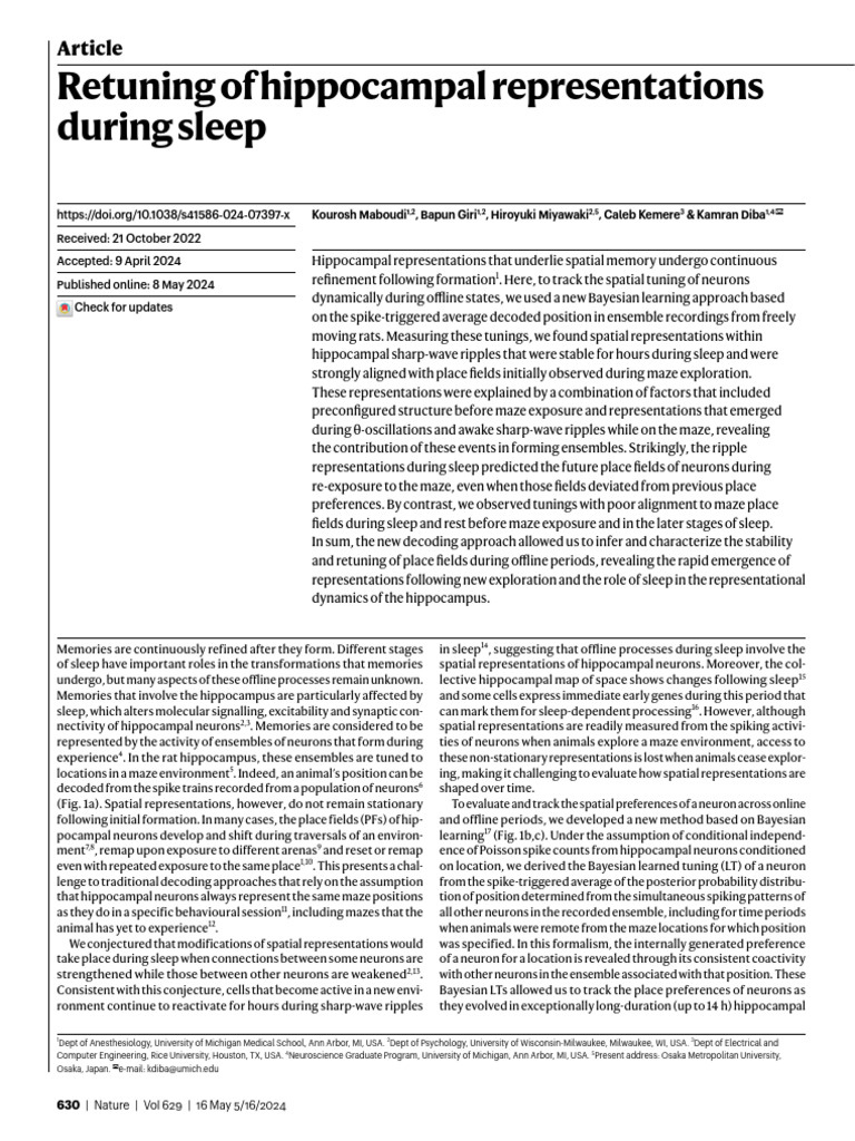Hippocampal Retuning During Sleep | PDF | Hippocampus | Rapid Eye ...