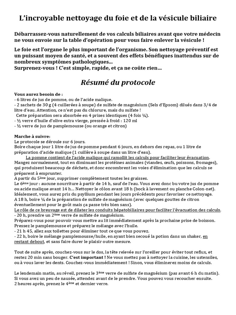 Nettoyage Du Foie Et de La Vesicule Biliaire A4 V7 | PDF | Vésicule ...
