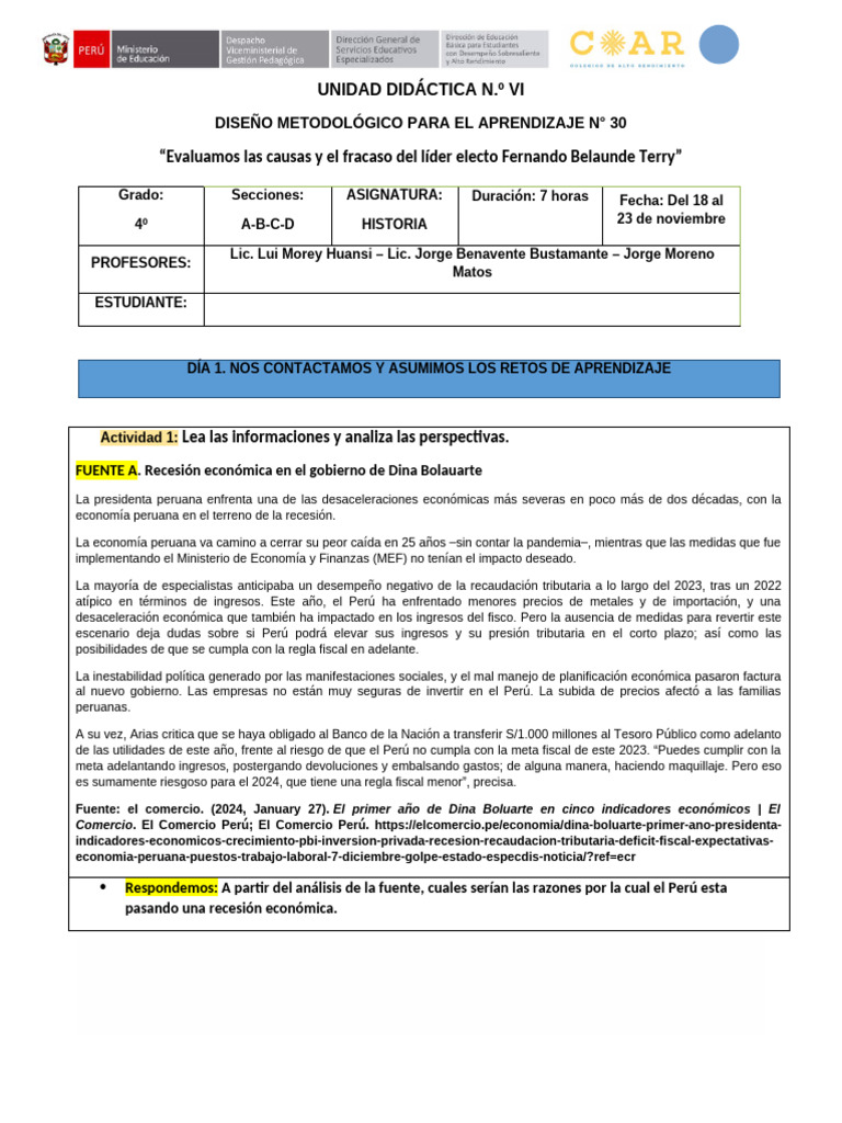 Dmpa 30 - Unidad 6 - Gobierno de Belaunde | PDF | Economias
