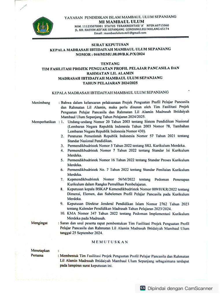 SK Tim Fasilitasi P5RA TP. 2425 | PDF