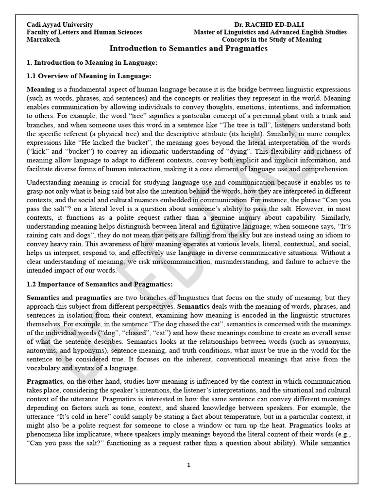 Introduction To Semantics and Pragmatics | PDF | Semantics | Idiom Introduction To Semantics and Pragmatics | PDF | Semantics | Idiom