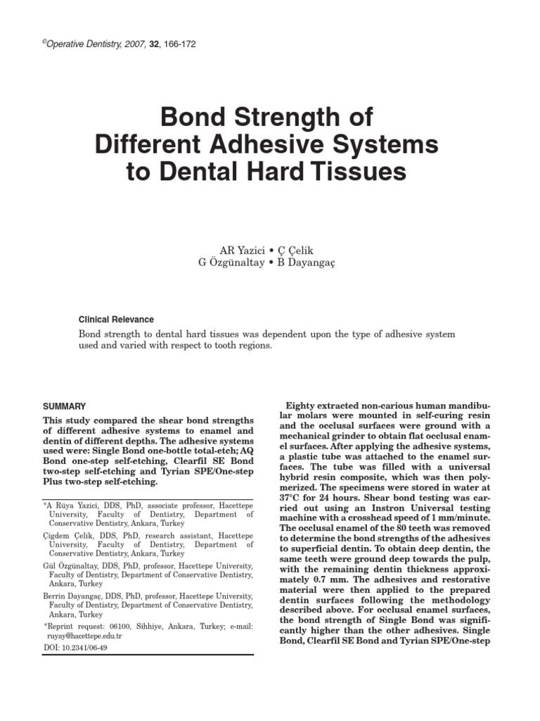 Bond Strength of Adhesives in Dental Hard Tissues | PDF | Tooth Enamel ...