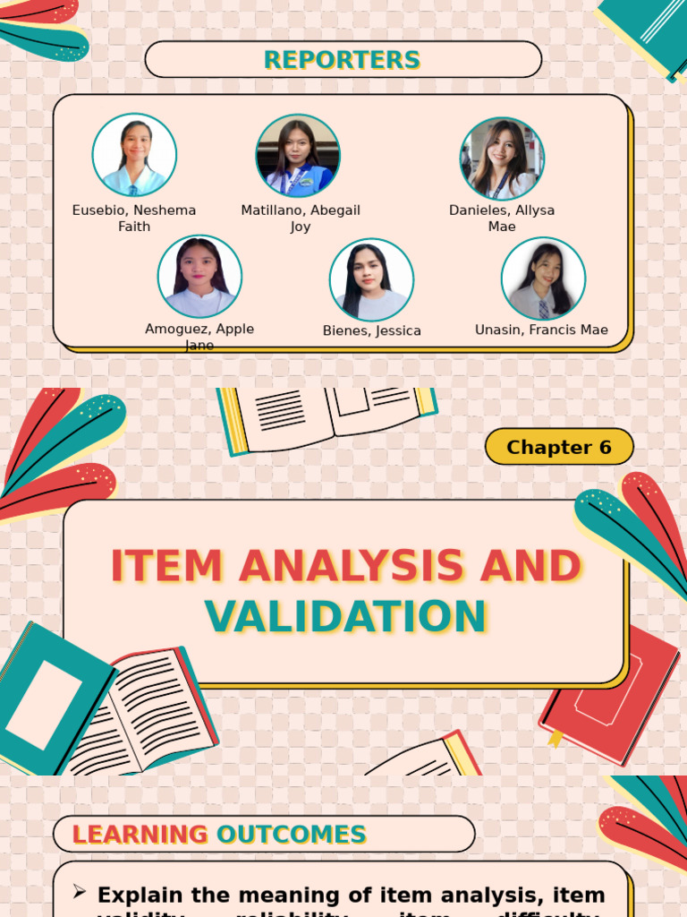 Chapter 6 Item Analysis and Validation Assessment in Learning 1 | PDF ...