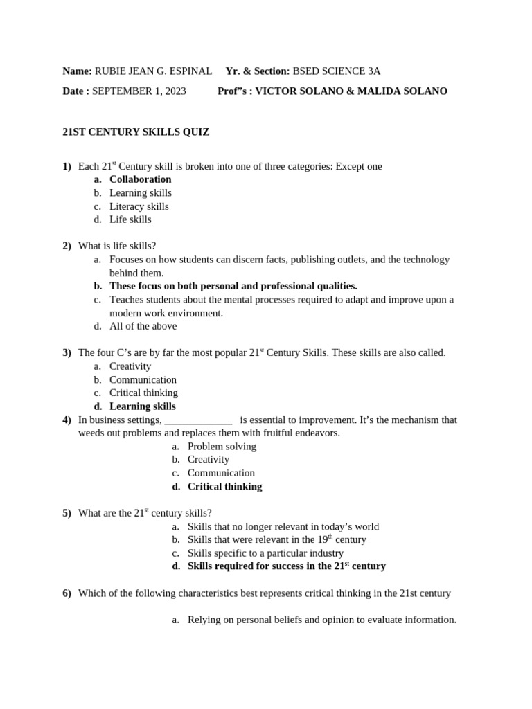 21ST Century Skills | PDF | Critical Thinking | Creativity