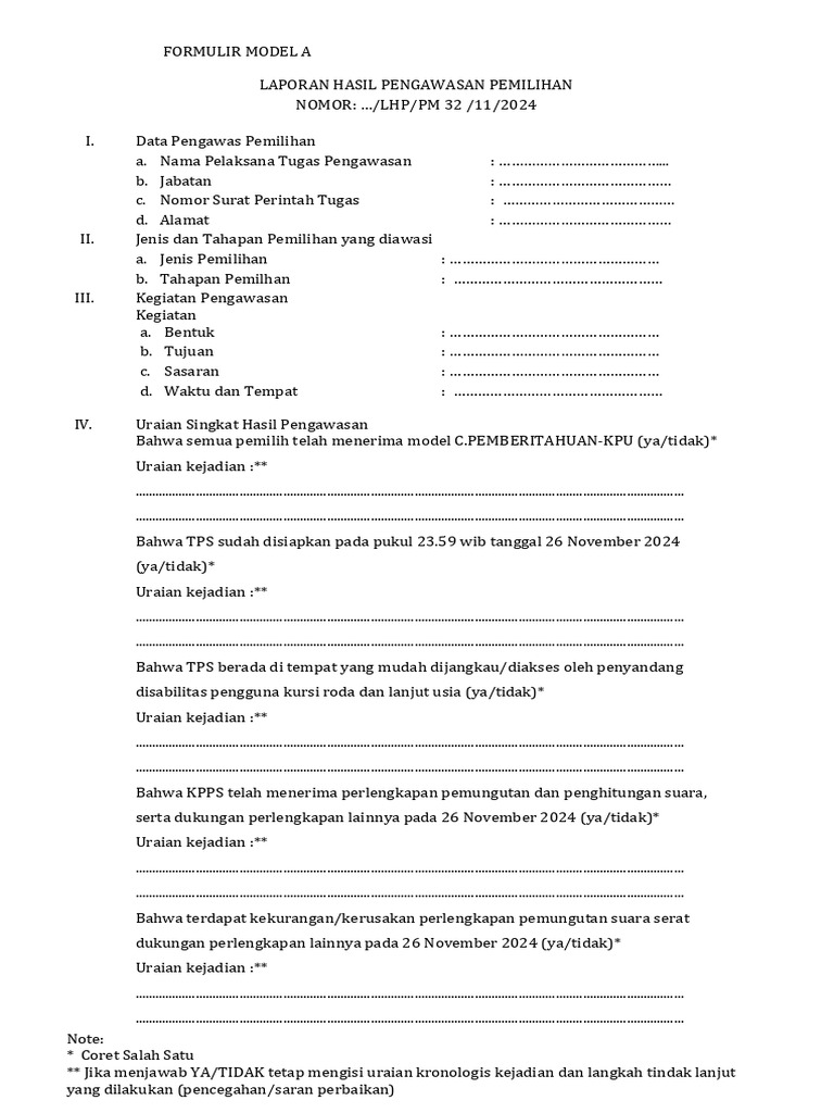 Form A PTPS - Persiapan Pemungutan - 26 Nov 2024 | PDF | Teknologi ...