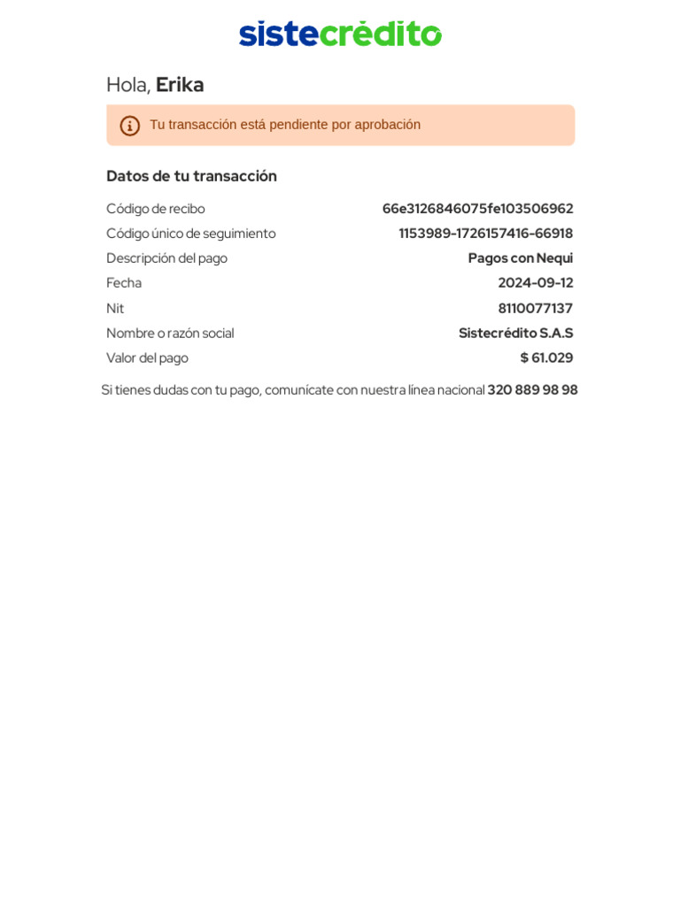 Transacción Nequi Pendiente 2024-09-12 | PDF