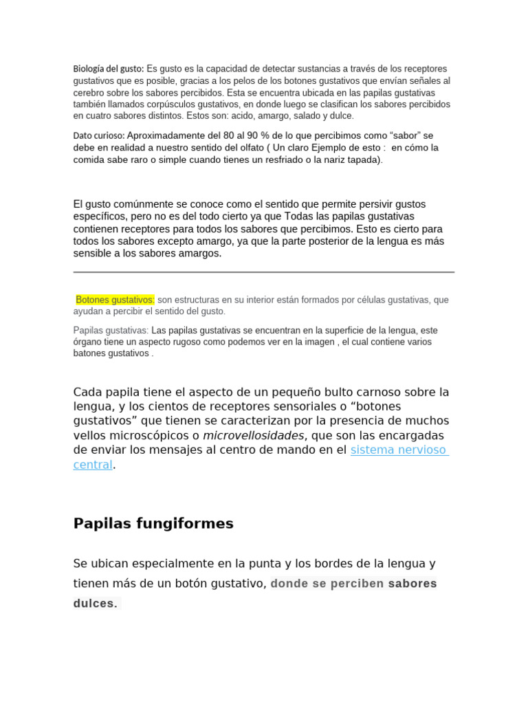 Biología Del Gusto | PDF | Gusto | Anatomia animal