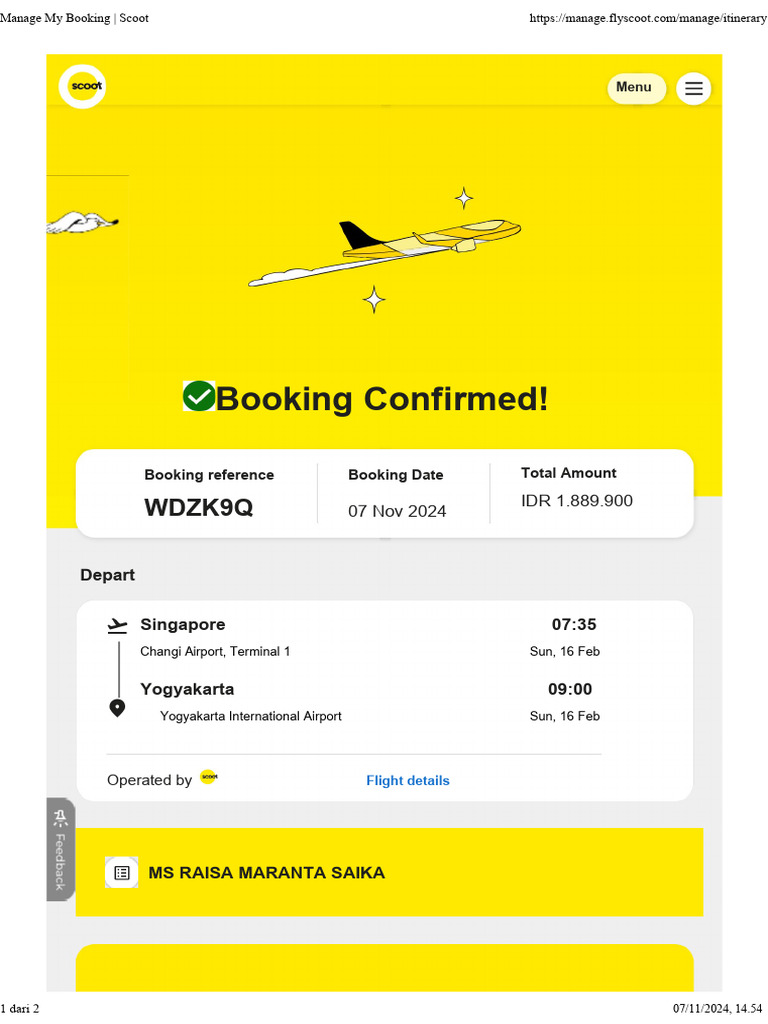 Scoot 16feb - Ms Raisa Maranta Saika | PDF