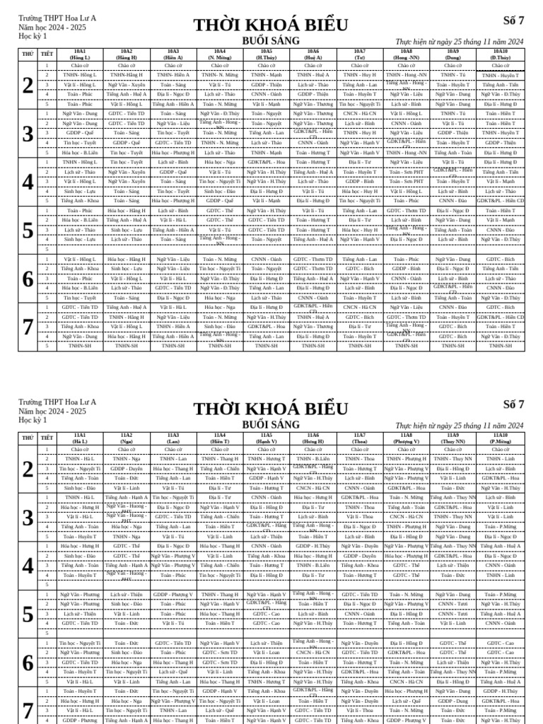 TKB Sang So 7, Toan Truong | PDF