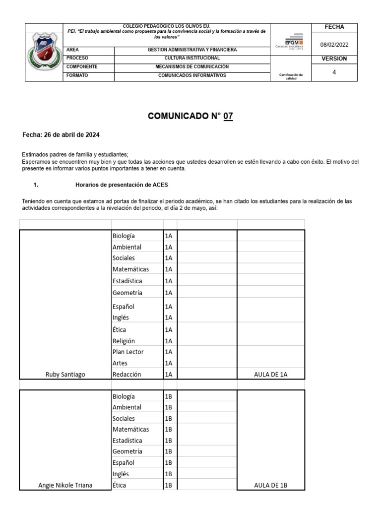 Comunicado 07 Comisiones de Evaluación | PDF | Matemáticas