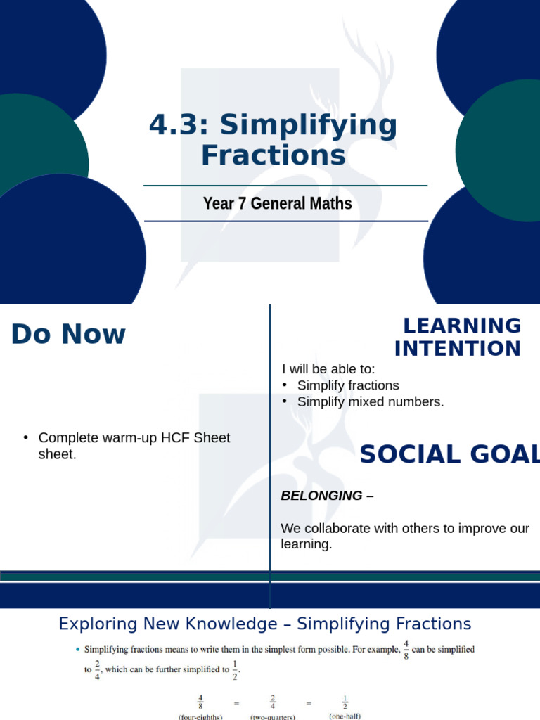 Year 7 Maths - Chapter 4.3 Simplifying Fractions | PDF
