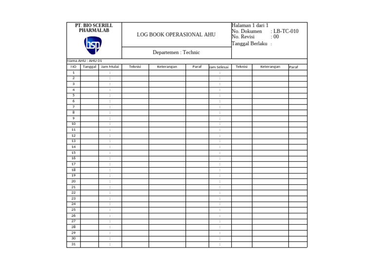 Logbook Ahu 01 (Tika) | PDF