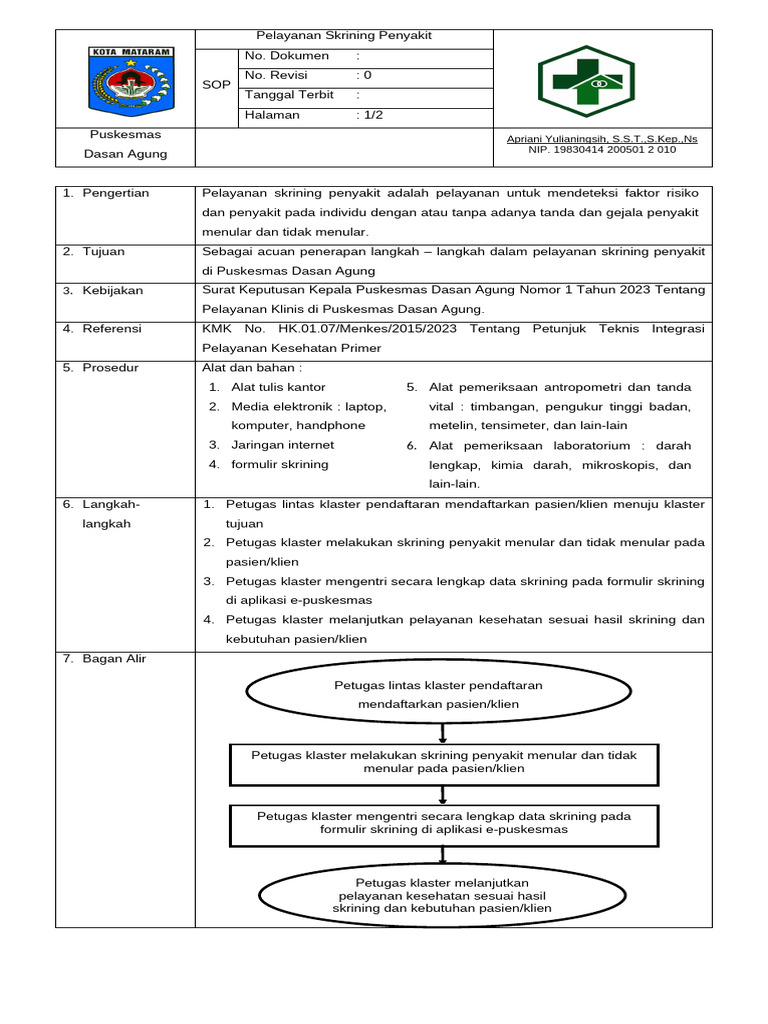 SOP Pelayanan Skrining ILP | PDF | Pengembangan Diri | Kesehatan Holistik