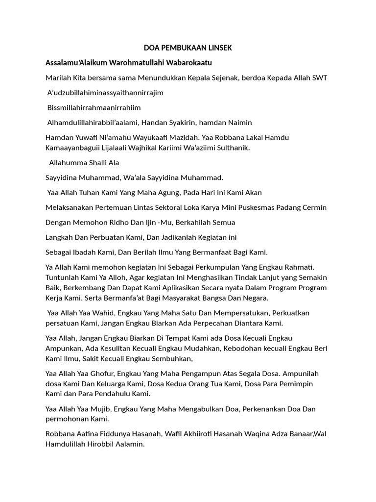 Doa Pembukaan Linsek | PDF