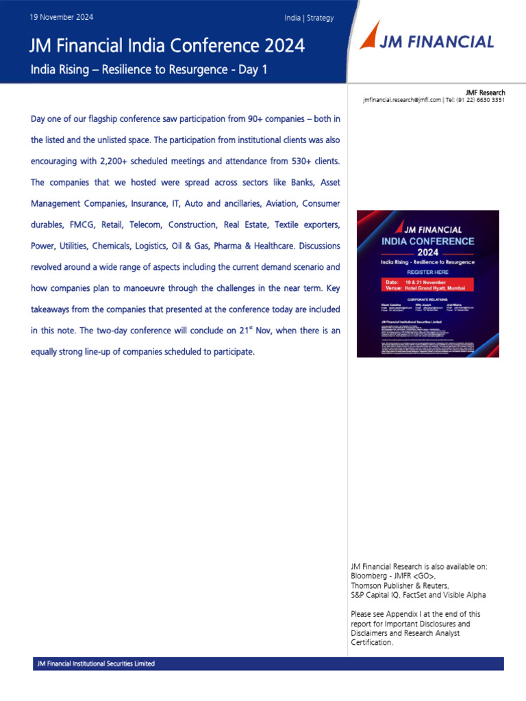 JM Financial India Conference 2024 Day 1 | PDF | Microfinance | Loans