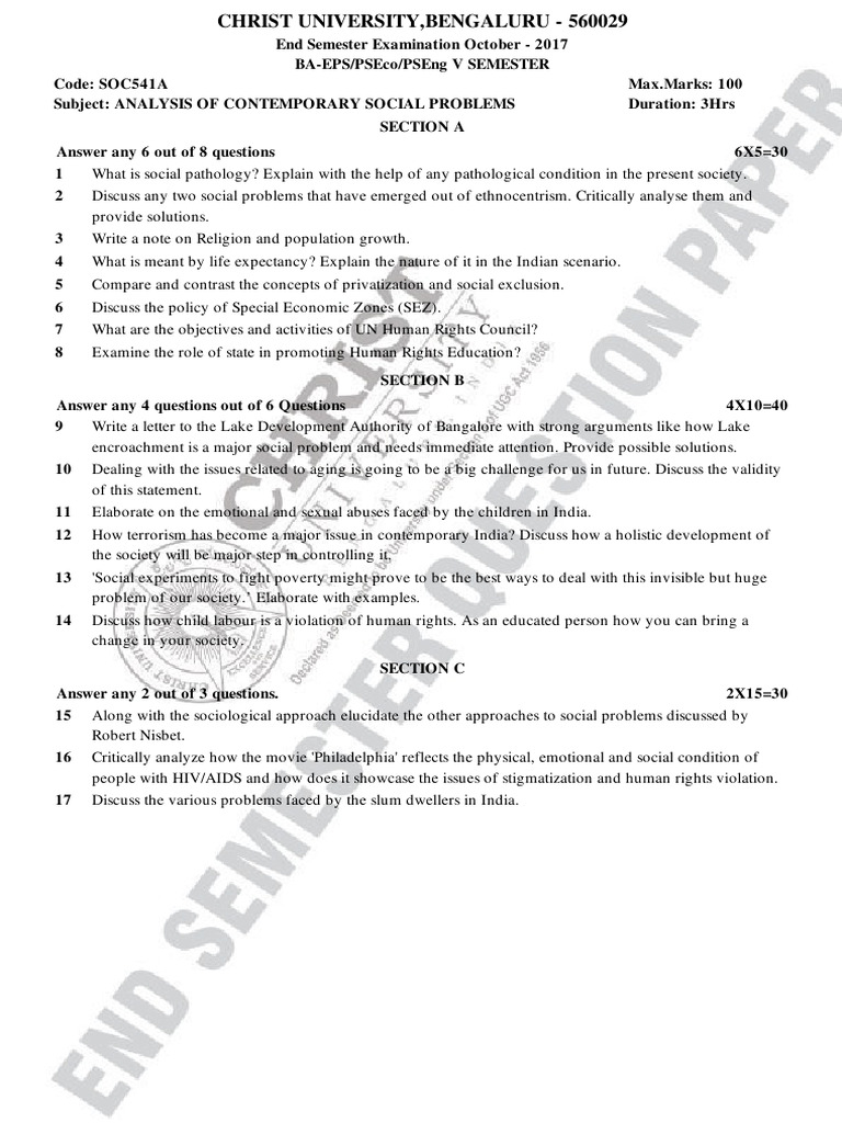 Contemporary Problems Question Paper 5 | PDF | Liberal Arts Education