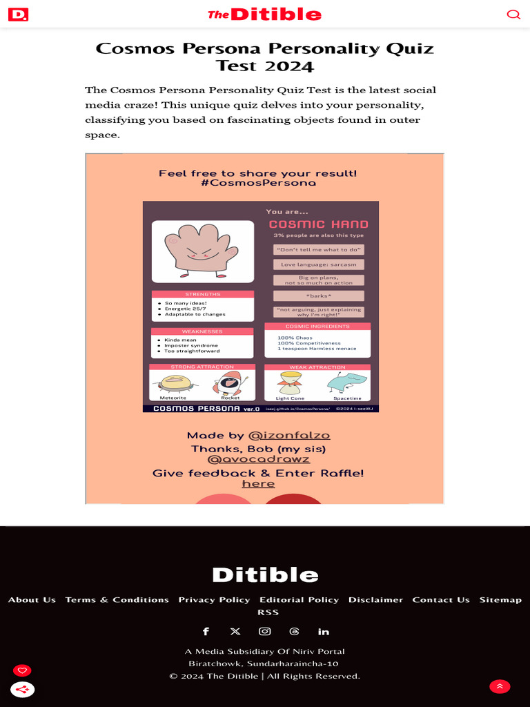 Cosmos Persona Personality Quiz Test 2024 6 | PDF